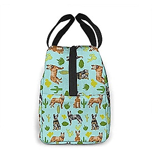 Lunch Bag Australian Cattle Dog Blue And Red Heelers Cactus Blue Tint Lunch Box Insulated Bag Tote Bag For Men/Women Work Travel