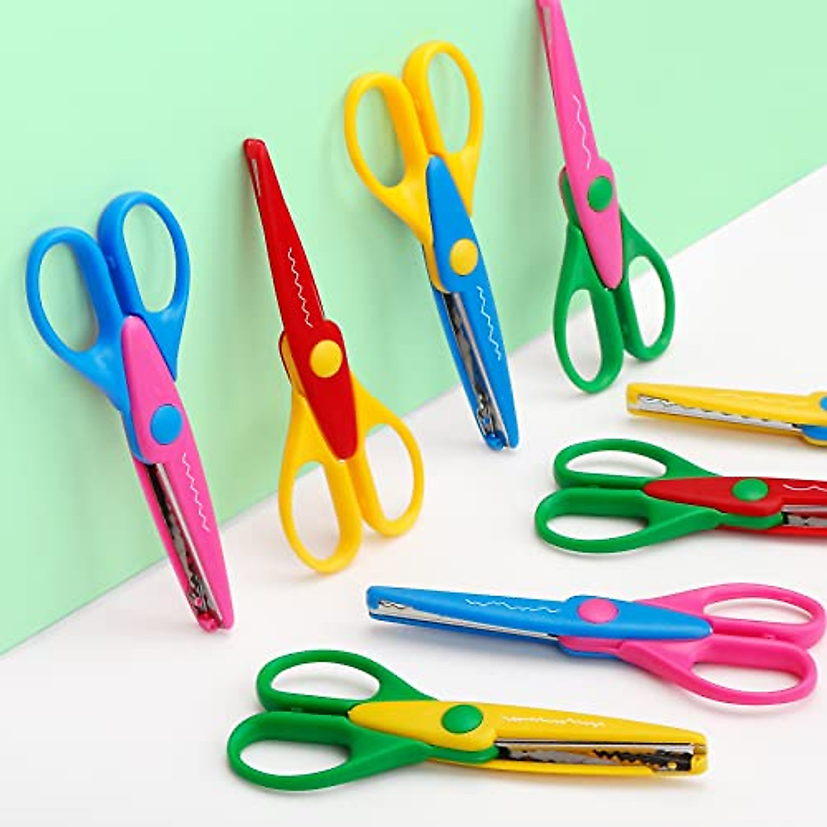 ANNOVA 8 PCS DIY Art & Craft Scissors with a Carrying Bag/Pocket Decorative Edge for Kids Fun Scrapbooking Pattern Scissors