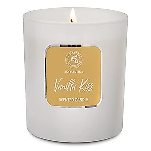 Scented Candle Vanilla Kiss - Aromatherapy Candle - Soywax Candle with Vanilla Extract - Up to 45 Hours Burn Time - Glass Candle Gift - Home Scented Candles - Luxury and Sensual Soy Wax Candle