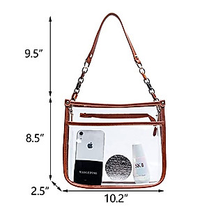 KKXIU Fashion Clear Crossbody Purse for Women and Teen Girls Stadium Approved PU Leather Concert Bag with Adjustable Strap (Brown)