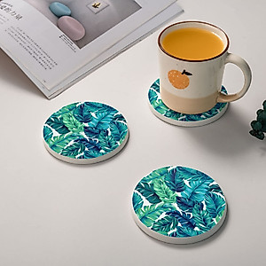 Tropical Palm Leaves Coasters for Drinks, Absorbent Coasters Set of 2, Coffee Cup Tabletop Protection Coaster, Housewarming Bar Kitchen Home Decor 4 Inch