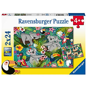 Ravensburger Koalas and Sloths 2 x 24 Piece Jigsaw Puzzle Set for Kids - 05183 - Every Piece is Unique, Pieces Fit Together Perfectly