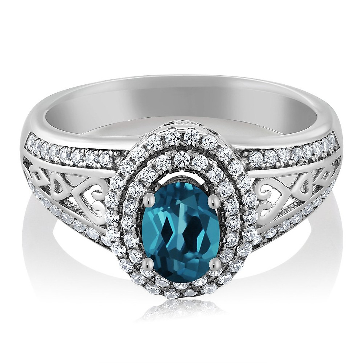 Gem Stone King 925 Sterling Silver London Blue Topaz Engagement Ring For Women (1.36 Cttw, Oval 6X4MM, Gemstone Birthstone, Available In Size 5, 6, 7, 8, 9)