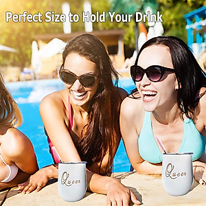 2 Pack 12oz Insulated Wine Tumbler with Lid Straw, Stemless Wine Glasses, Unbreakable Stainless Steel Thanksgiving Christmas Wedding Wine Glass Set Gift, Travel Use Coffee Cup, Gift for Parents Couple