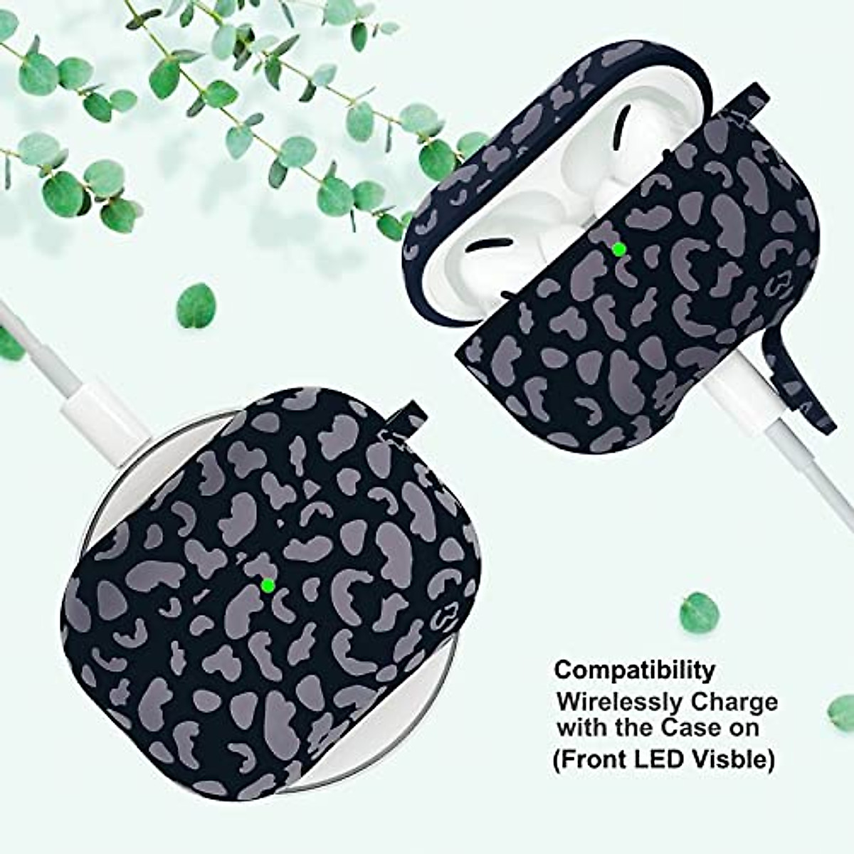 KOUJAON AirPods Pro Case Cover Soft Silicone Protective Skin with Keychain Cute Printed AirPods Pro Wireless Charging Case 2019 Full-Body Shockproof Shell for Women Men (Grey Cheetah)