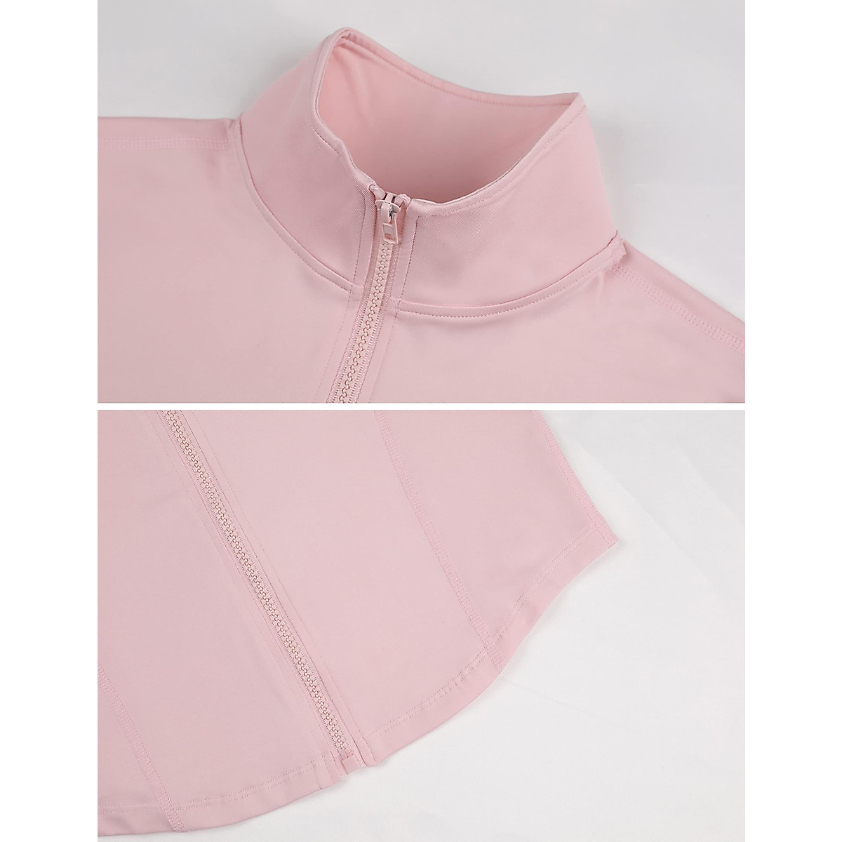 Tanming Women's Full Zip Seamless Workout Jacket Running Yoga Slim Fit Track Jacket (Pink-XS)