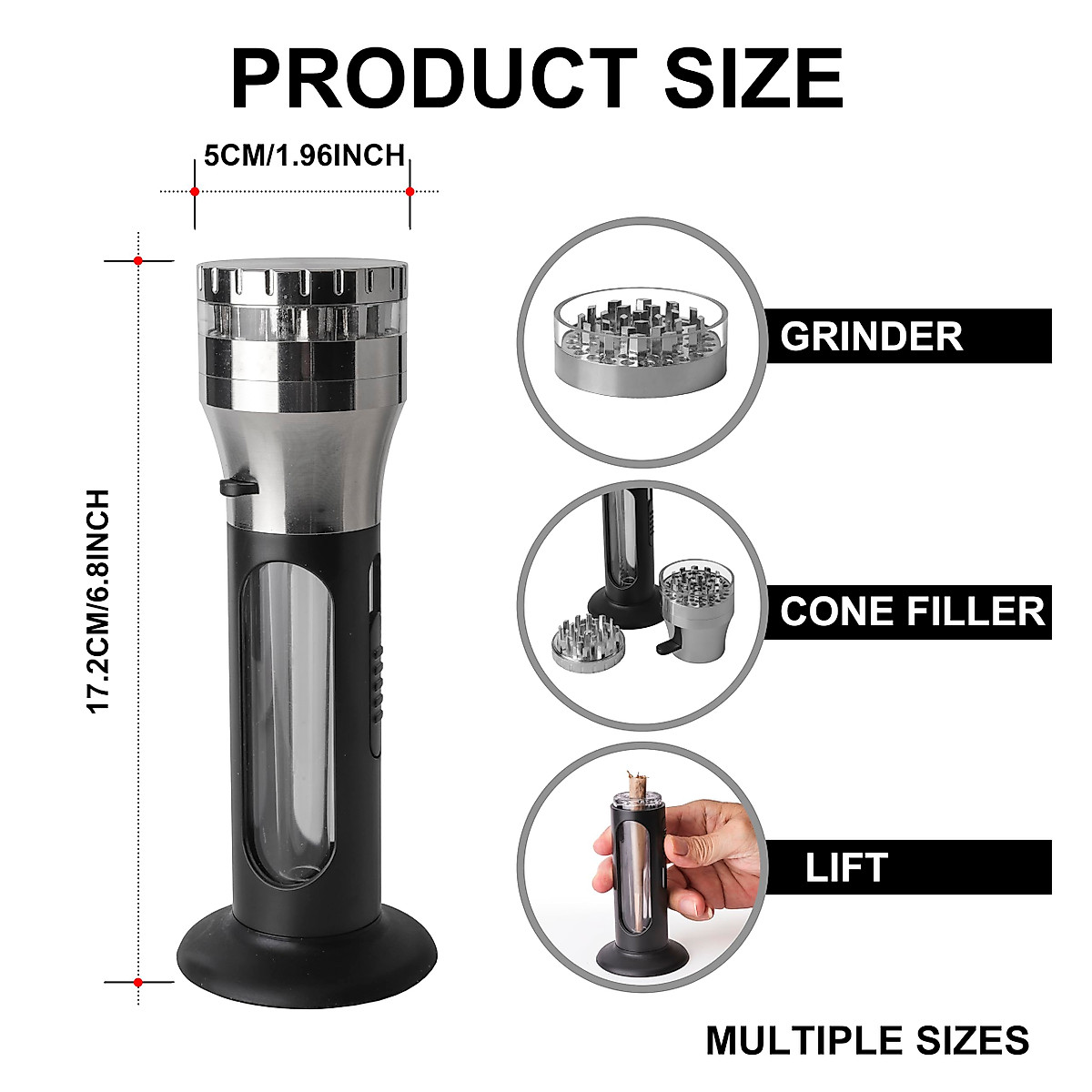 Free Boy 2-In-1 Herb Grinder Cone Loader Grinder Roller,Portable Grinder and Cone Filler,All-In-One Rolling Machine for King Size