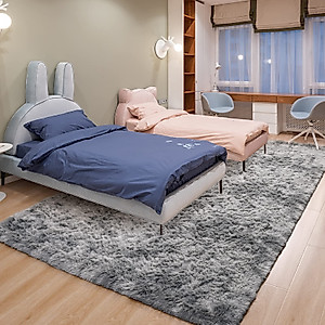 QXKAKA Shag Tie Dye Grey 8x10 Area Rug for Living Room, Large Fluffy Soft Thick Bedroom Modern Carpet, Washable Indoor Gray Rug for Kids Boy and Girls Room Dorm Home Decor Aesthetic