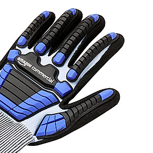 AmazonCommercial 18G Goldsilk & Sandy Nitrile Gloves with Impact Protection on Back (Blue/Black), Size XL, 1-Pair