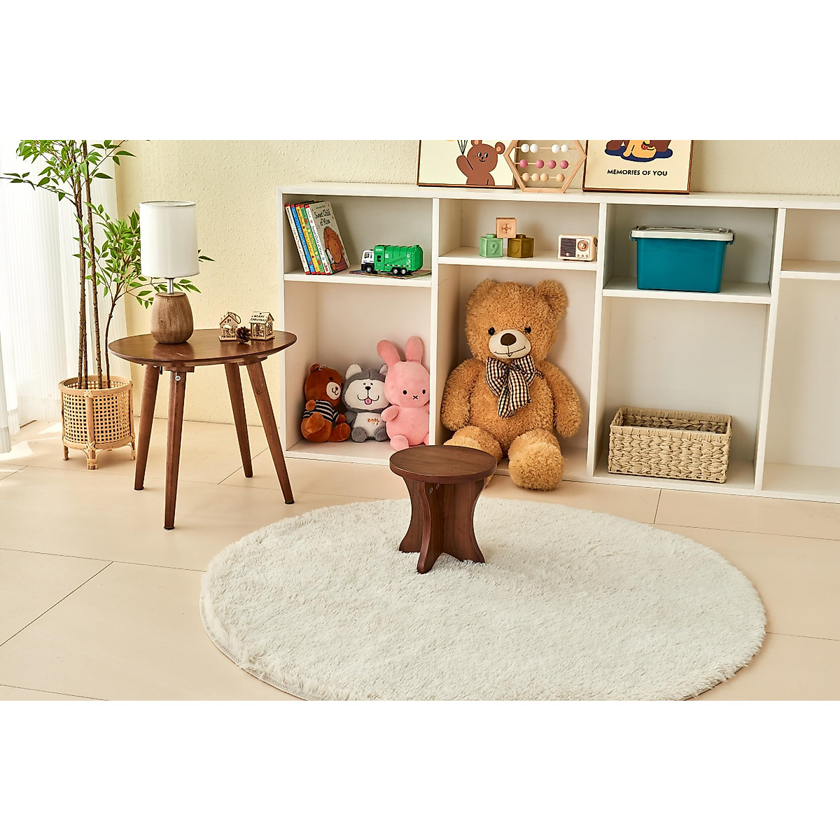 woJKod Rubberwood Toddler and Kids Standing Stool, Round-Walnut Finish