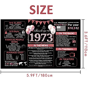 Crenics Rose Gold 50th Birthday Decorations for Women, Vintage Back in 1973 Birthday Backdrop Banner, Large 50 Years Old Birthday Anniversary Poster Photo Background Party Supplies, 5.9 x 3.6 Ft