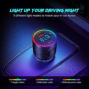 Achifine Bluetooth Car Adapter - FM Bluetooth Transmitter Car/ Music Player /Car Kit for PD 20W & QC3.0 Quick Charge, Hands-Free Calls, Hi-Fi Music, Siri Google Assistant, RGB Backlit, Aux Out