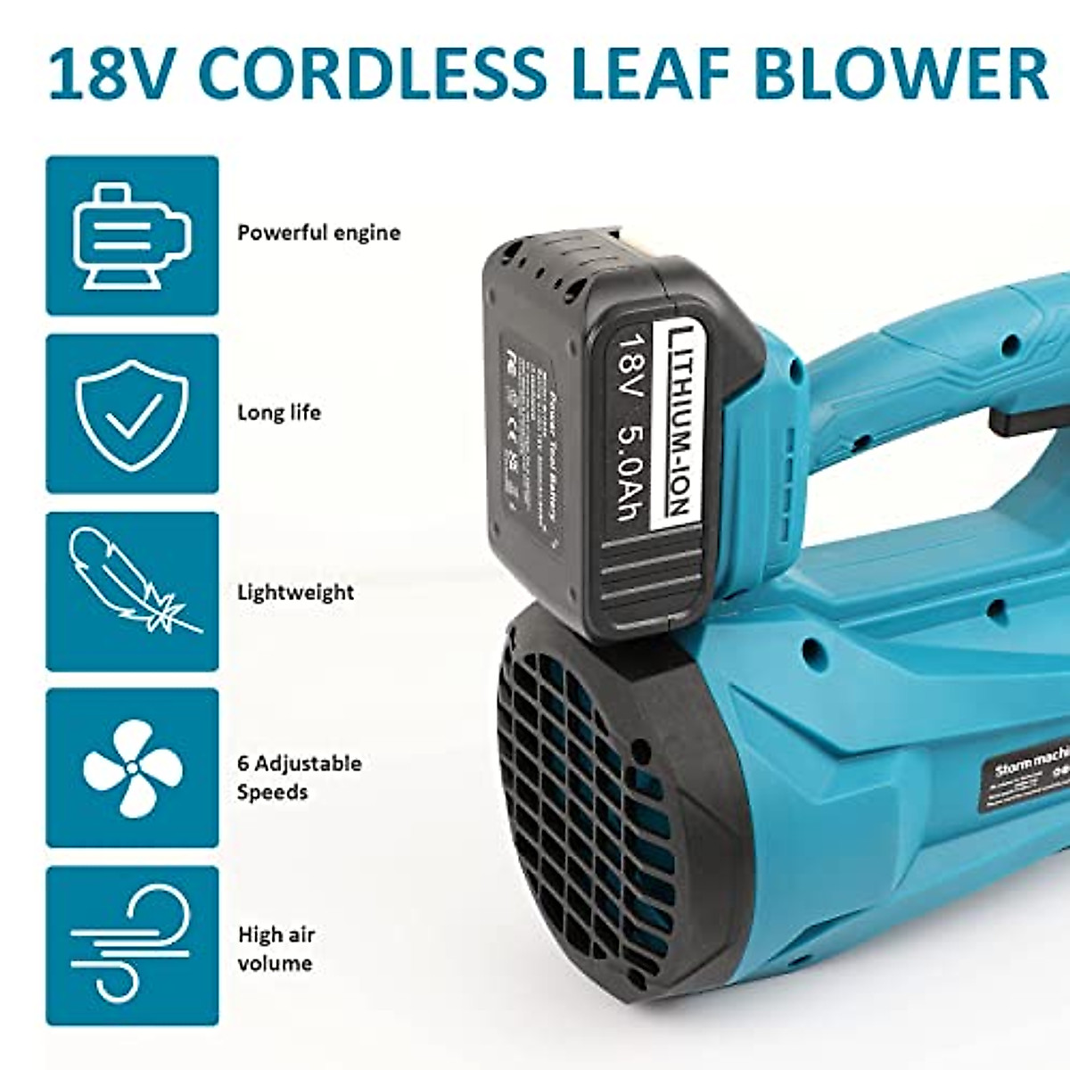 Cordless Leaf Blower with 2 X 5.0 Battery & Charger,460CFM 6 Adjustable Speeds and 2 Adjustable Tubes,Battery Powered Leaf Blower Lightweight for Snow Blowing & Yard Cleaning