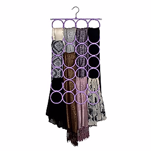 Marcus Mayfield Scarf Hanger & Closet Organizer, The No Snags Best Space Saving Scarf & Tie Hanger & Holder for Scarves, Pashminas & Infinity Scarves | Stores Over 2 Dozen Accessories (1-Purple)
