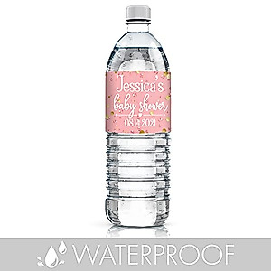 Personalized Pink and Gold It’s a Girl Baby Shower Water Bottle Labels - 24 Stickers