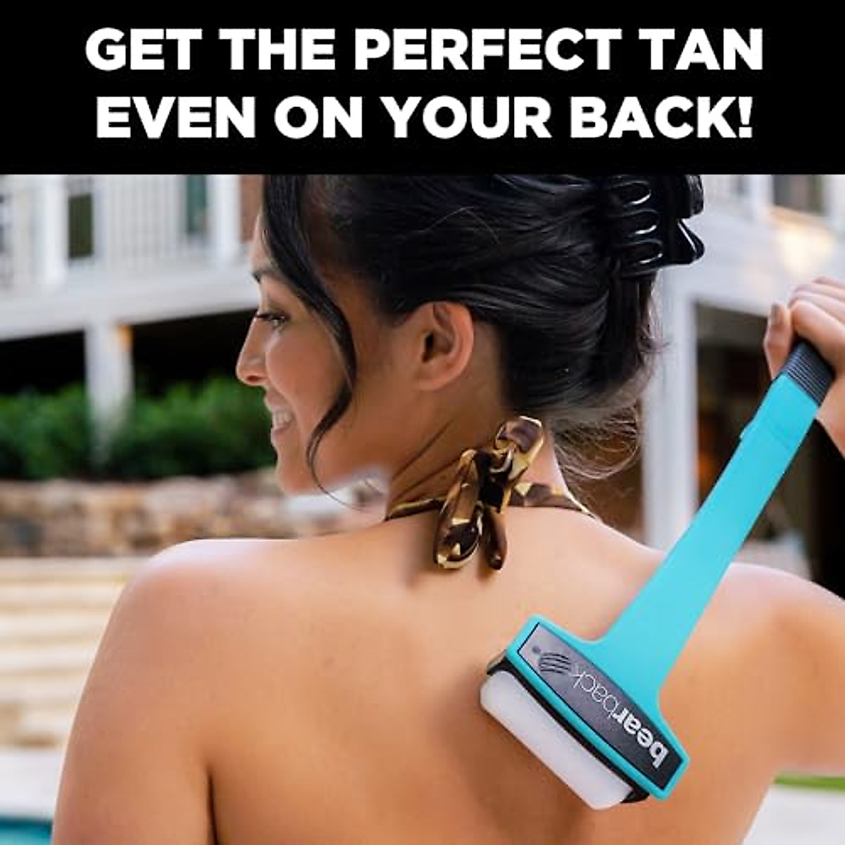 bearback Lotion Applicator for Back & Body – Premium Long Folding Handle with 2 Rollers – Apply Self-Tanner, Lotion, Medication – American Small Business (Teal)