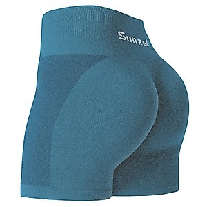 Sunzel Workout Biker Shorts Women Scrunch Butt Lifting Seamless Shorts High Waist Stretch Booty Short for Gym Yoga Running, 5 inches Teal