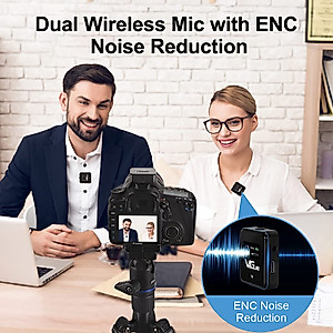 VeGue Wireless Lavalier Microphone System, 2.4GHz Dual Channel Wireless Lapel Mic with Noise Cancellation for DSLR Cameras, Camcorders and Phones, Lavalier Mic for TikTok, Interview and Recording
