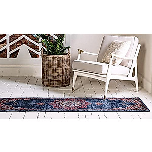 Unique Loom Utopia Collection Traditional Classic Vintage Inspired Area Rug with Warm Hues, 2' x 6' 1" Runner, Dark Blue/Beige