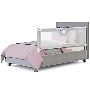 BABY JOY Bed Rail for Toddlers, 77’’ Extra Long, Height Adjustable & Folding Baby Bed Rail Guard w/Breathable Mesh & Double Safety Child Lock for Kids Twin Double Full Size Queen King Mattress (Gray)