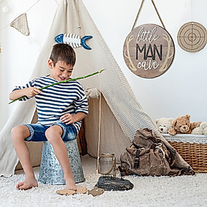 Blulu Little Man Cave Sign 12 x 12 Inch Little Man Cave Decoration for Nursery Wooden Wall Room Wall Decor Rustic Round Wood Sign Decor