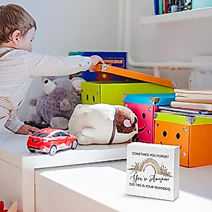 Boho Rainbow Theme Inspirational Desk Decor Wooden Box Sign - Motivational Table Sign For Kids Room Nursery Playroom Classroom-Sometime You Forget You're Awesome So This Is Your Reminder(TongMu-04)