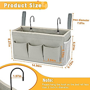 Lilithye Bedside Caddy Bedside Organizer Bedside Storage Caddy with Fixed Straps and Water Bottle Holder for Home College Dorm Bunk Bed Hospital Bed Crib Bed Rails (Grey)