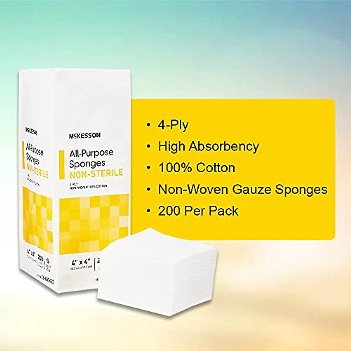 McKesson All Purpose Sponges, Non-Sterile, 4-Ply, 100% Cotton, 2 in x 2 in, 200 Per Pack, 1 Pack