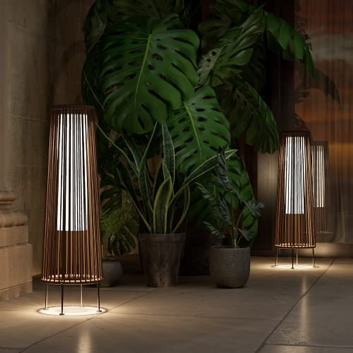 Grand patio Outdoor Floor Solar Light 2-Pack, All-Weather Wicker Solar Patio Lamp Waterproof Outside Solar Deck Lamp for Porch, Yard, Garden, Lawn Decorations - Dark Brown, Gordes 2 PCS