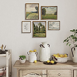 French Country Wall Art Decor - Boho Art Deco Victoria Picture Bathroom - Modern Farmhouse Kitchen Poster Print - Aesthetic Vintage Landscape Set - Sage Green Forest Tree Spring Summer Flower Sketch