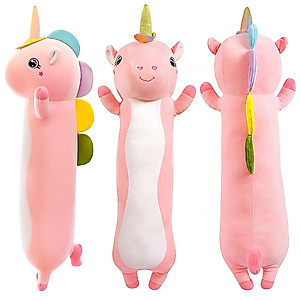 Unicorn Plush Pillow Long Soft Unicorn Body Pillow Big Unicorn Stuffed Animal Toys Cute Large Hugging Pillow Kawaii Toy for Kids Girls Children Baby Shower Birthday Valentine(Pink, 70cm/27.5Inch)