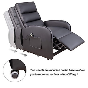 Pawnova Huge Thick Padded Seat Electric Power Lift Safety Device and Massage Function, PU Leather Living Room Single Sofa, Home Leisure Recliner Chair for Elderly People, 29.50"x 25.00"x 25.00", Black