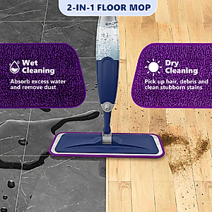 Microfiber Spray Floor Mop, Wet Dry Mop for Floor Cleaning Hardwood Floor Mop with 4 Reusable Washable Pads, Dust Cleaning Mop Flat Mop with Sprayer for Wood Laminate Tile Vinyl Kitchen Bathroom Floor
