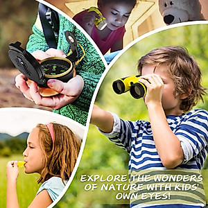 kaqinu Kids Explorer Kit, 24 PCS Outdoor Adventure Camping Kit & Bug Catcher Kit with Drawstring Bag, Binoculars, Compass, Butterfly Net, Educational Nature Exploration Toys Gift for Boys & Girls
