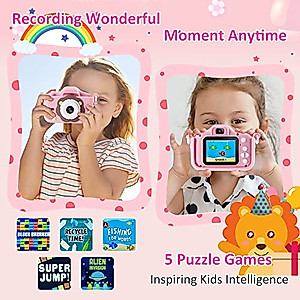 Kids Camera, 2023 Upgrade HD Selfie Kids Digital Camera, Birthday Toys for Girls Boys Age 3-12, Toddler Camera, Camera for Kid with 32GB SD Card, Toys for 3 4 5 6 7 8 Girls Boys (Pink)