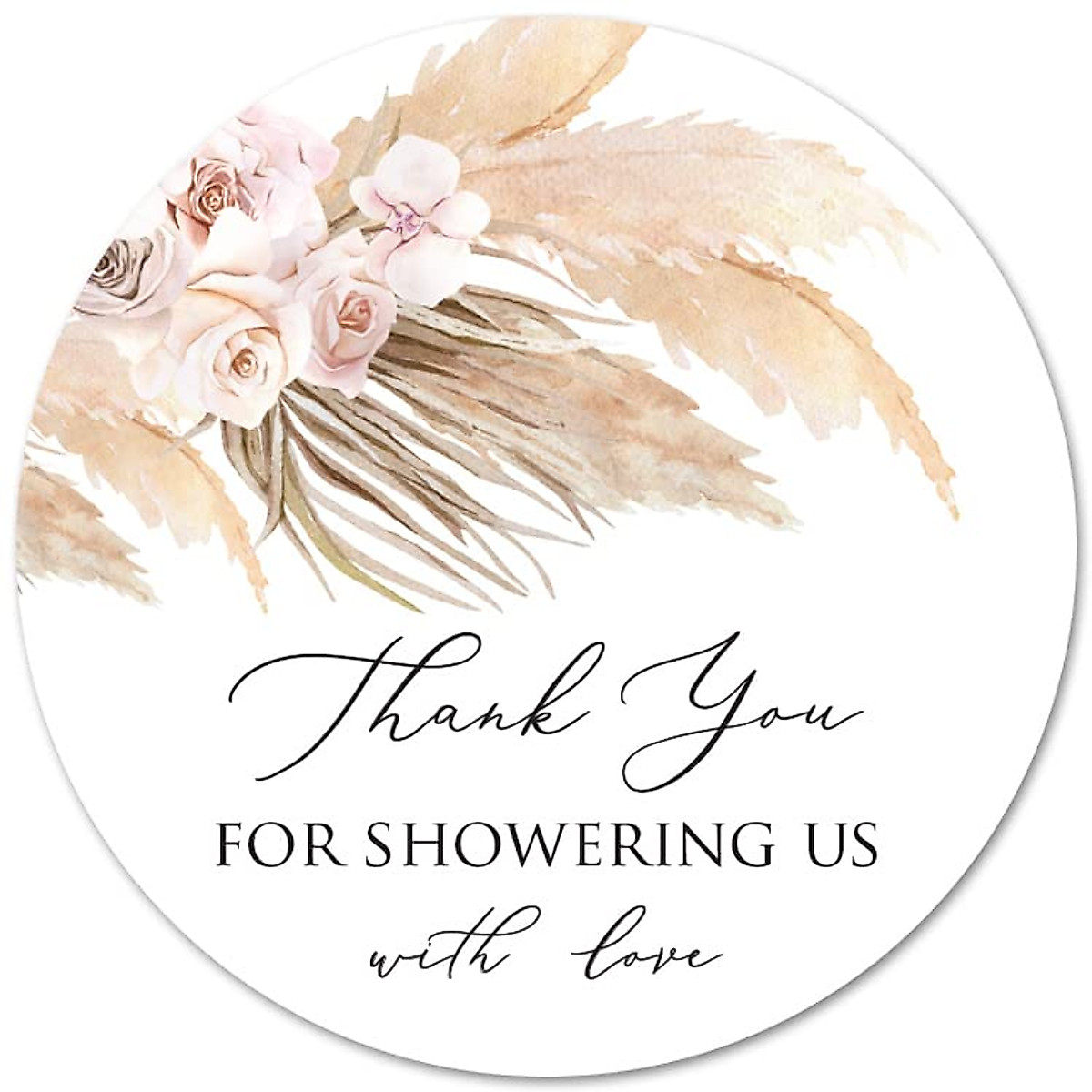 2" Round Pampas Grass Thank You Favor Stickers - Set of 40