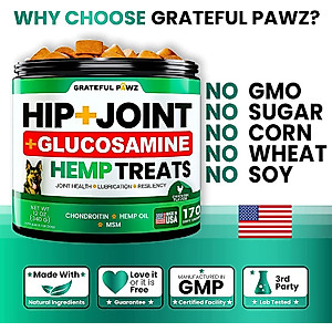 (2 Pack) Hemp Hip and Joint Supplement for Dogs - Glucosamine for Dogs - 340 Dog Joint Pain Relief Treats - Chondroitin, MSM, Hemp Oil - Advanced Dog Joint Supplement Health - Mobility Support Chews