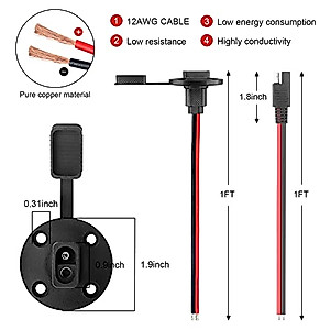PAEKQ 12AWG Weatherproof Solar SAE Power Socket Sidewall Port SAE Quick Connector Harness Plug and SAE Connector Extension Cable for Solar Panel RVs Motorcycle Generator Battery Charger(1FT)