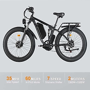 ikidsislands 2000W Electric Bike for Adults, Fat Tire Mountain Ebike, 35 MPH 48V 22.4AH AWD Ebikes, Dual Motor E Bikes for Men & Women (Black/Black)