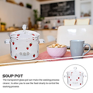 Hemoton Strawberry Pattern High Borosilicate Pot Lid Handles 64 oz Glass Noodle Ramen Pot Simmer Pot Stovetop Cooking Transparent Cookware Pasta Soup Milk Tea