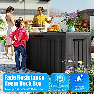 80 Gallon Resin Deck Box, Lockable Waterproof Ourdoor Storage Container for Pool Accessories, Patio Furniture, Cushions, Toys and Garden Tools, Black