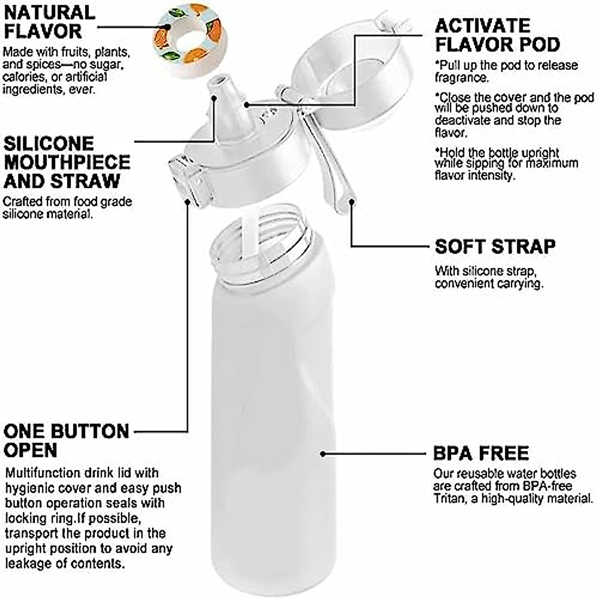 Purple sports Air Water Bottle, 650 ml Drinking Bottle with Flavour, with 7 Fruit Flavour Pods Scented, Air Bottle Starter Set, Leak-proof Cup for Gym, Running, Outdoor, Water Bottle Air Up Bottle