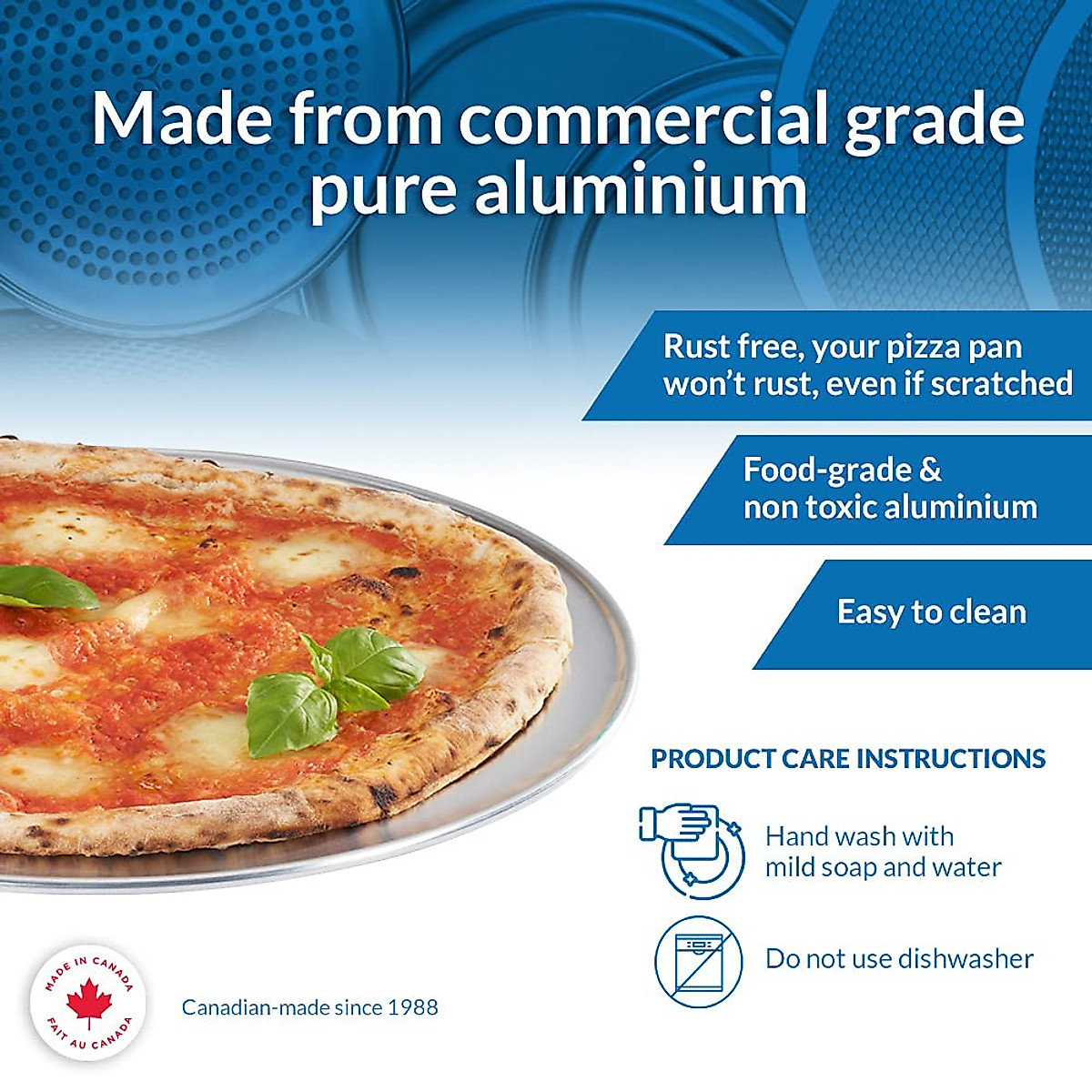 Norjac Wide-Rim Pizza Pan, 10 Inch, 6 Pack, Restaurant-Grade, 100% Solid Aluminum, Baking Pan, Oven-Safe, Rust-Free.