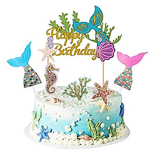 Wootkey 36 pcs Glitter Mermaid Cupcake Toppers Mermaid Cake Topper Under the Sea Beach Mermaid Tail Cake Decoration Birthday Party Supplies for Baby Shower Children's Day