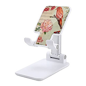 Vintage Watercolour Bird and Roses Print Cell Phone Stand Compatible with iPhone Switch Tablets Foldable Adjustable Cellphone Holder Desktop Dock (4-13")
