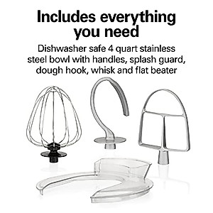 Hamilton Beach Electric Stand Mixer, 4 Quarts, Dough Hook, Flat Beater Attachments, Splash Guard 7 Speeds with Whisk, Black with Top Handle