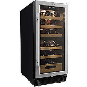 hOmeLabs 25 Bottles High-End Wine Cooler - Standalone Dual-Zone Mini Fridge and Chiller for Wines with Temperature Control Panel, Stainless Steel Reversible Door Swing and Removable Wood Shelves