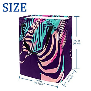 Colored Zebra Print Collapsible Laundry Hamper, 60L Waterproof Laundry Baskets Washing Bin Clothes Toys Storage for Dorm Bathroom Bedroom