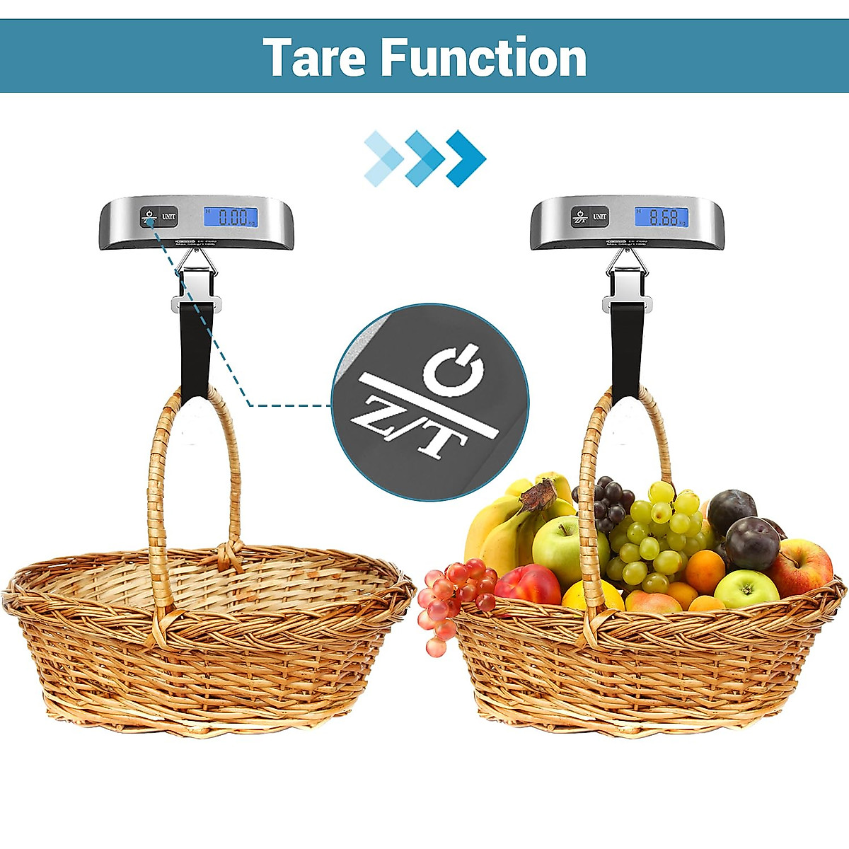 Luggage Scale, Dr.meter Travel Accessories Backlight LCD Display PS02 110lb/50kg Electronic Balance Digital Postal Luggage Weight Scale with Rubber Paint Handle Temperature Sensor Silver