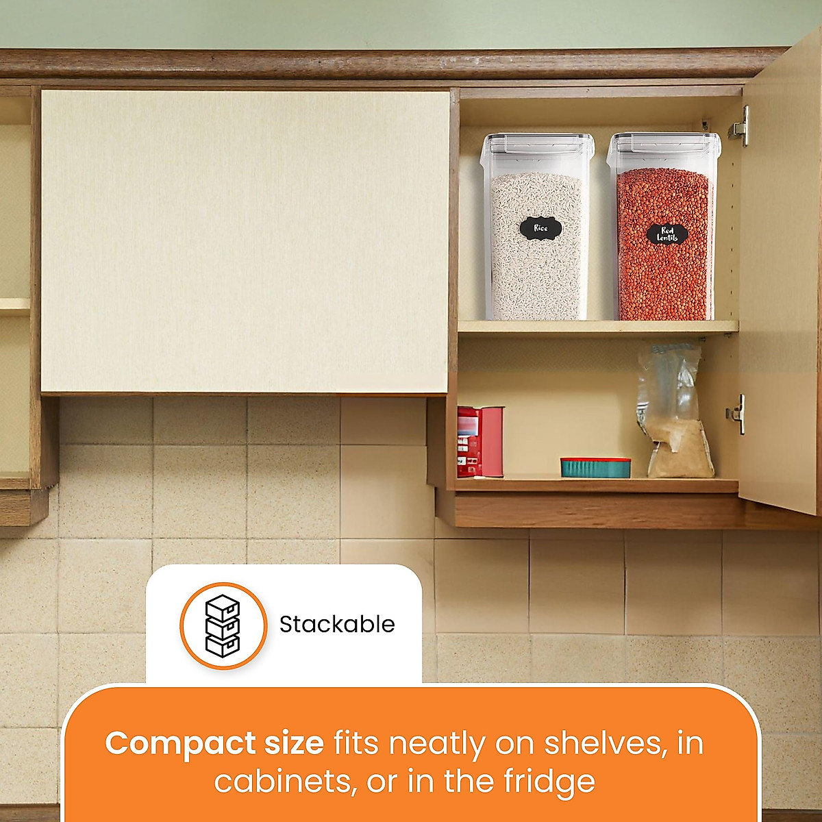 Food Storage Container Set (Pack of 2/6.5L) - Kitchen & Pantry Storage Canisters for Flour, Sugar, Baking Supplies, Cereal & Rice - Made of BPA Free Plastic - Comes with Spoons, Stickers & Marker